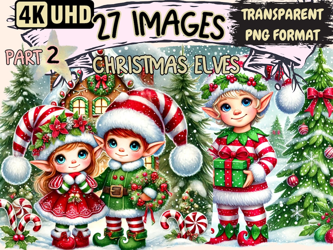 Christmas Elves (P2) Clipart - 27 PNG Festive Elf Graphics, Holiday ...