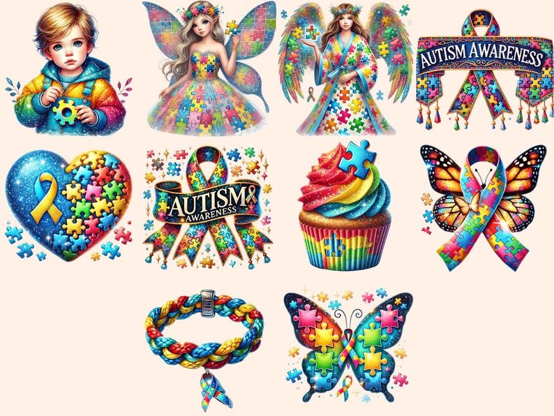Autism Awareness Clipart – 46 PNG Illustrations, Advocacy Art (digital ...