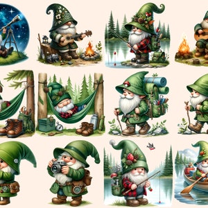 Camping Gnomes Clipart - 20 PNG Whimsical Gnome Graphics, Outdoor ...