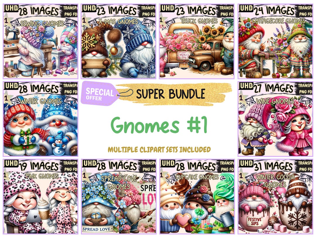 Gnomes Clipart Super Bundle – Watercolor PNG Graphics (digital Download ...