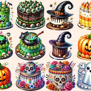 Halloween Cakes (P2) Clipart - 25 PNG Spooky Dessert Illustrations ...