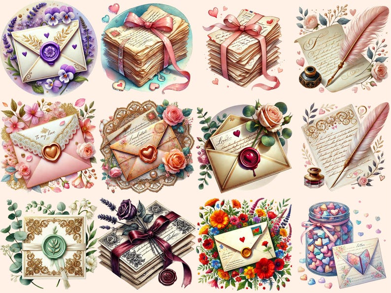 Love Letters Clipart – 27 Romantic PNG Illustrations (digital Download ...
