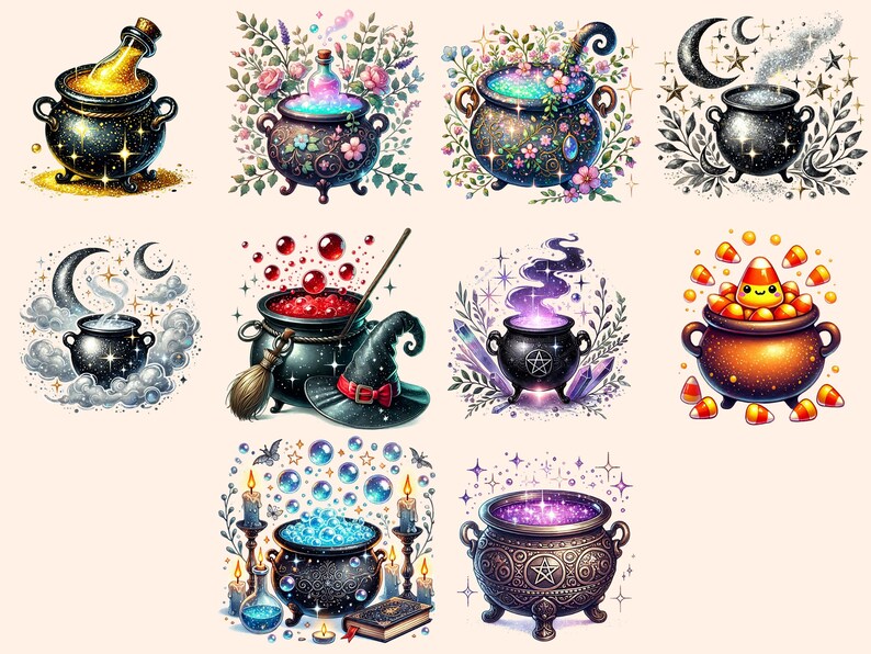 Witch Cauldron Clipart – Spooky Potion Illustrations (digital Download ...