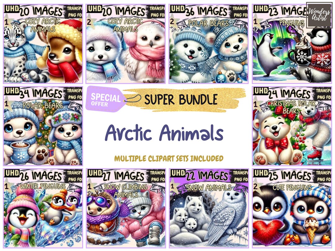 Arctic Animals SUPER BUNDLE - 17 Clipart Bundles Inside, Winter ...