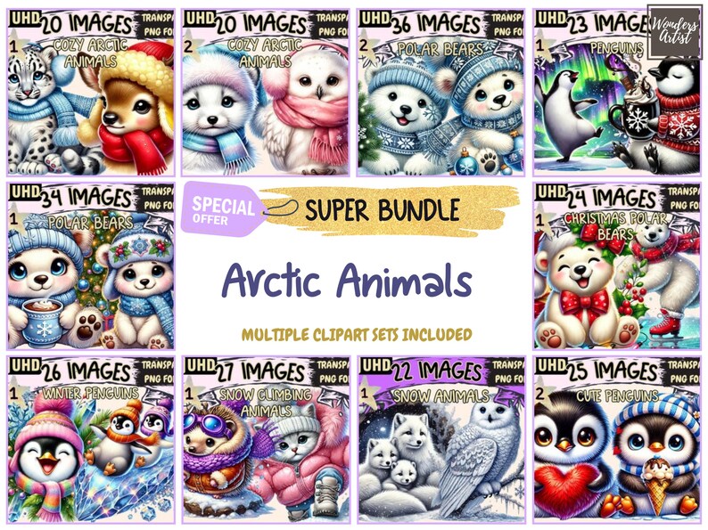 Arctic Animals Clipart Super Bundle – Winter Wildlife Graphics (digital ...