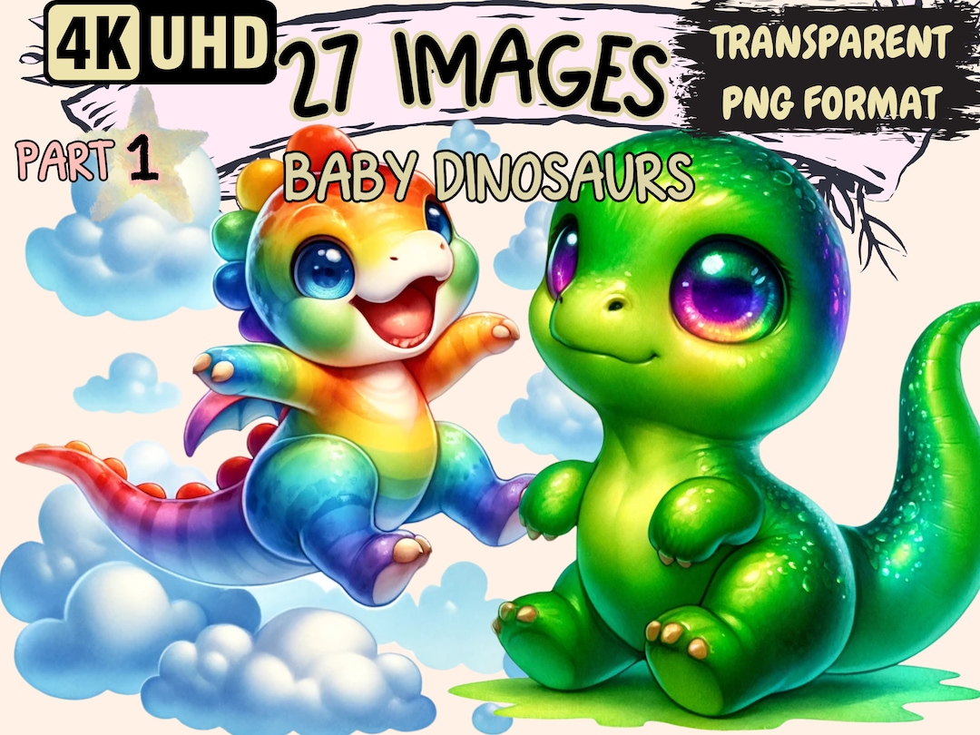 Baby Dinosaurs Clipart Bundle - 27 PNG Cute Adorable Dino Graphics ...