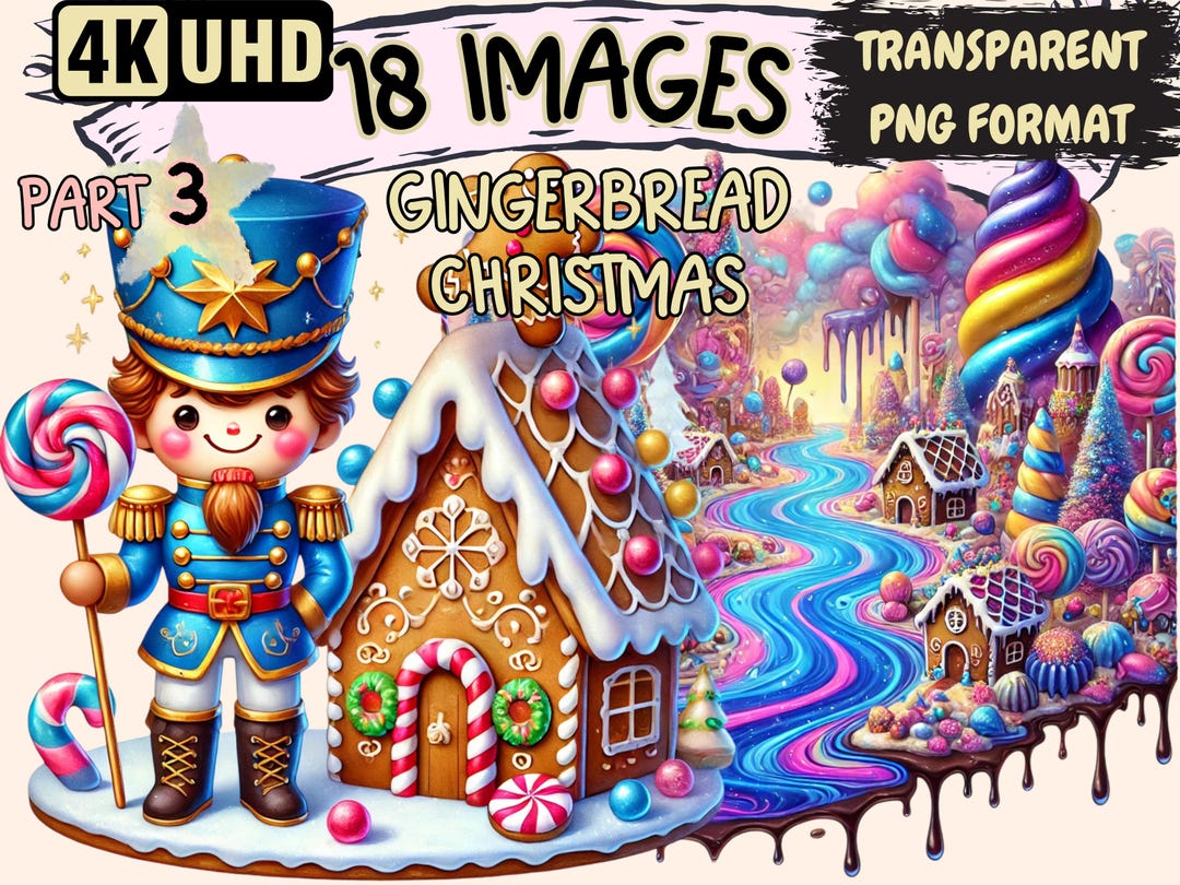Gingerbread Christmas (P3) Clipart - 18 PNG Festive Graphics, Holiday ...