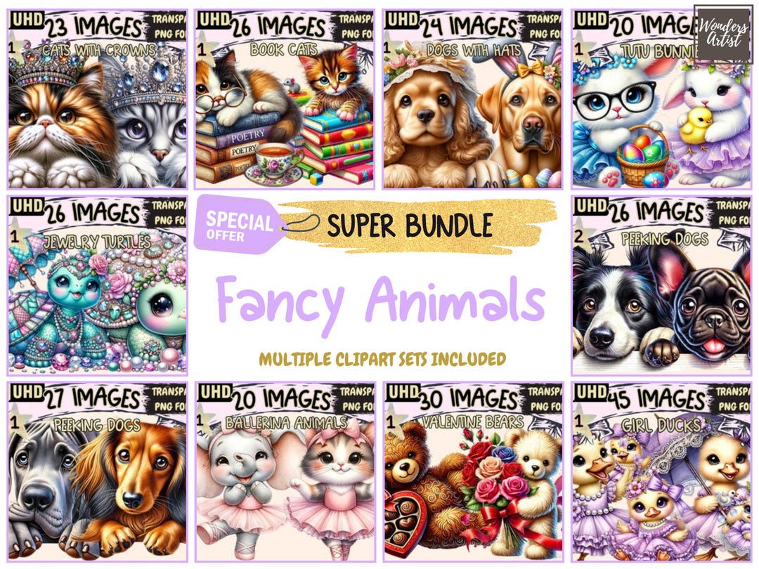 Fancy Animals Clipart Bundle – Elegant Dressed Animals (digital ...