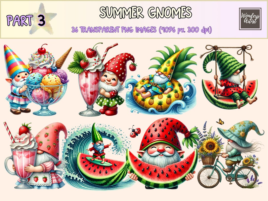 Summer Gnomes Clipart – Watercolor Beach Gnomes, Tropical PNG (digital ...