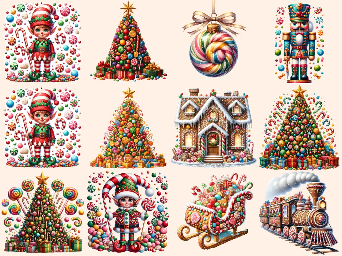 Candy Christmas Clipart – 43 Festive PNG Graphics (digital Download) - Etsy