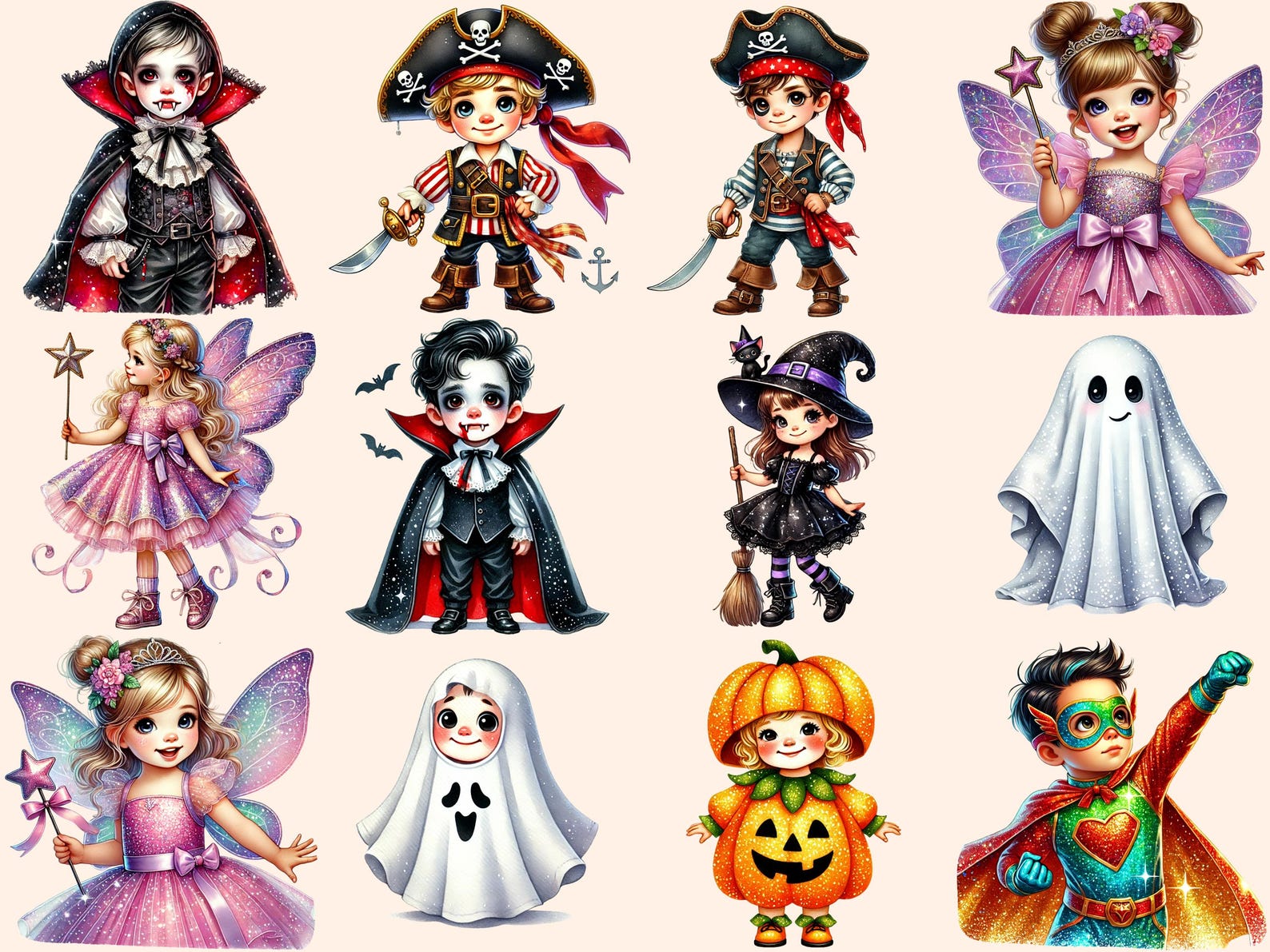 Halloween Kids Clipart – 33 PNG Trick-or-treat Illustrations (digital ...
