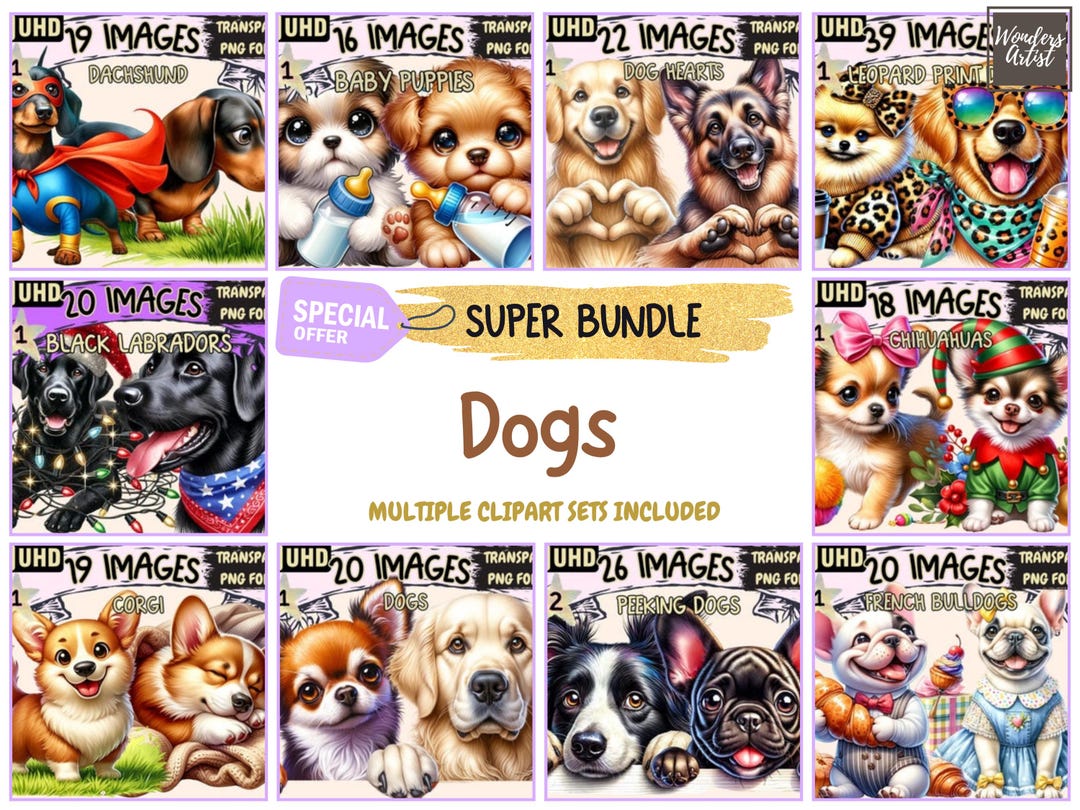 Dogs SUPER BUNDLE - 25 Clipart Bundles Inside, Cute Puppy & Dog Breed ...