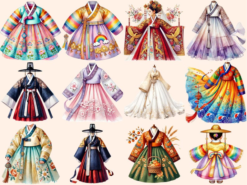 Hanbok Clipart – Traditional Korean Clothing PNG Graphics (digital ...