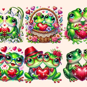 Frog Couples Clipart – 30 PNG Romantic Illustrations (digital Download ...