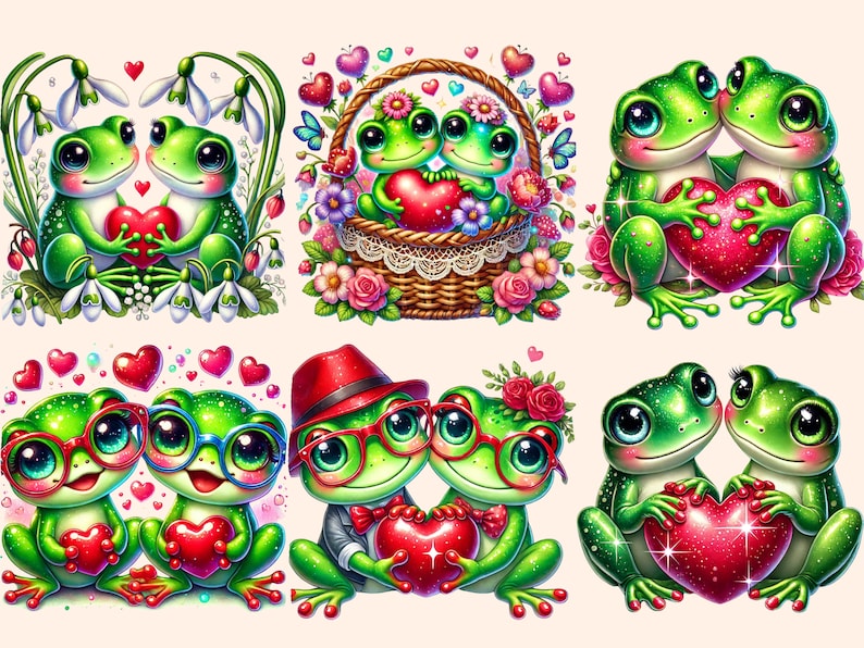 Frog Couples Clipart – 30 PNG Romantic Illustrations (digital Download ...