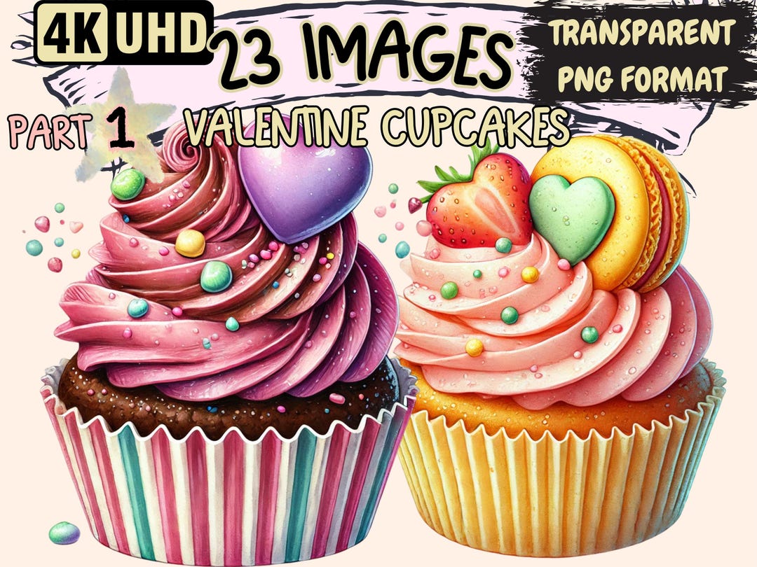 Valentine Cupcakes Clipart - 23 PNG Sweet Cupcake Illustrations ...