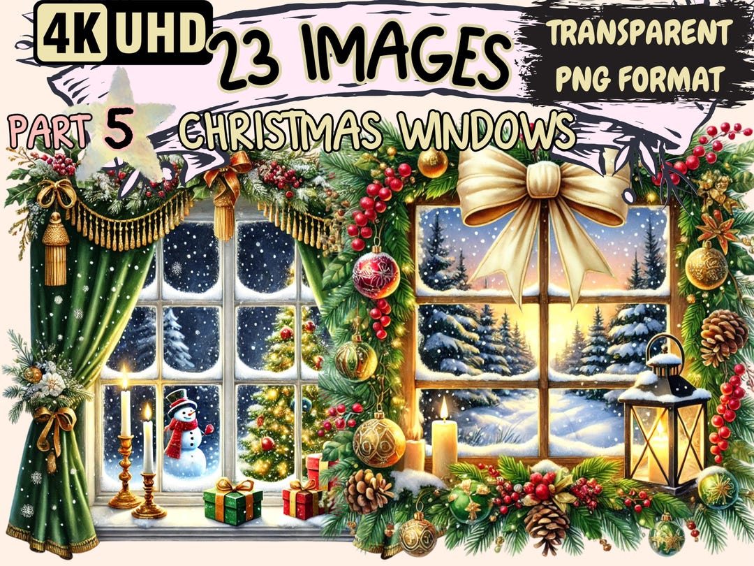 Christmas Windows (P5) Clipart - 23 PNG Festive Window Scene ...