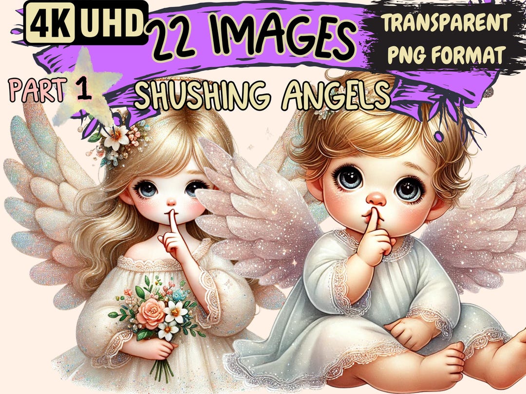 Shushing Angels Clipart - 22 PNG Quiet Little Angel Illustrations ...