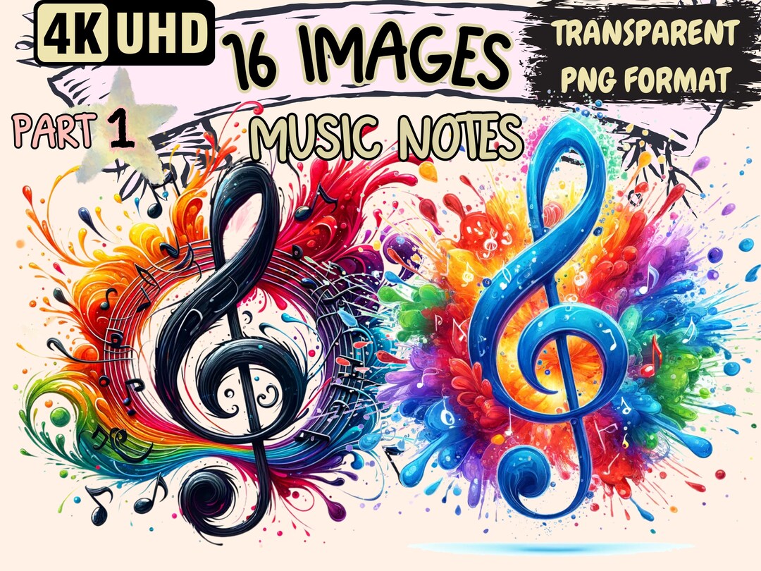 Music Notes Clipart - 16 PNG Musical Note Graphics, Melodic Printables ...