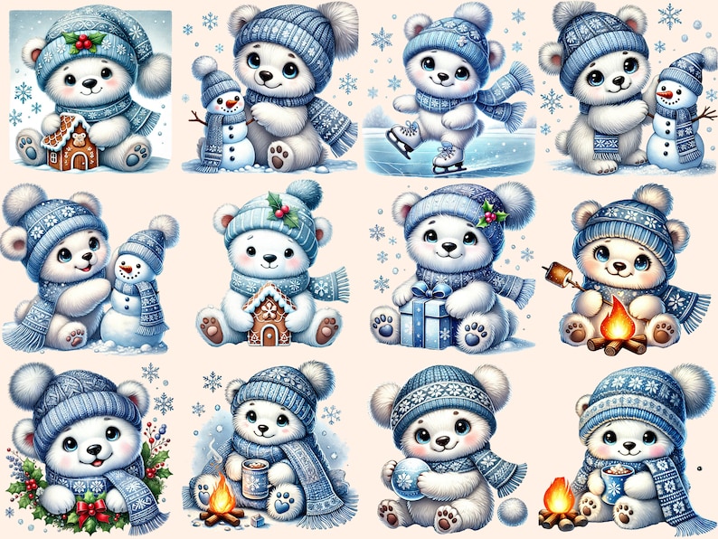 Polar Bear Clipart – 36 PNG Winter Graphics, Commercial Use (digital ...