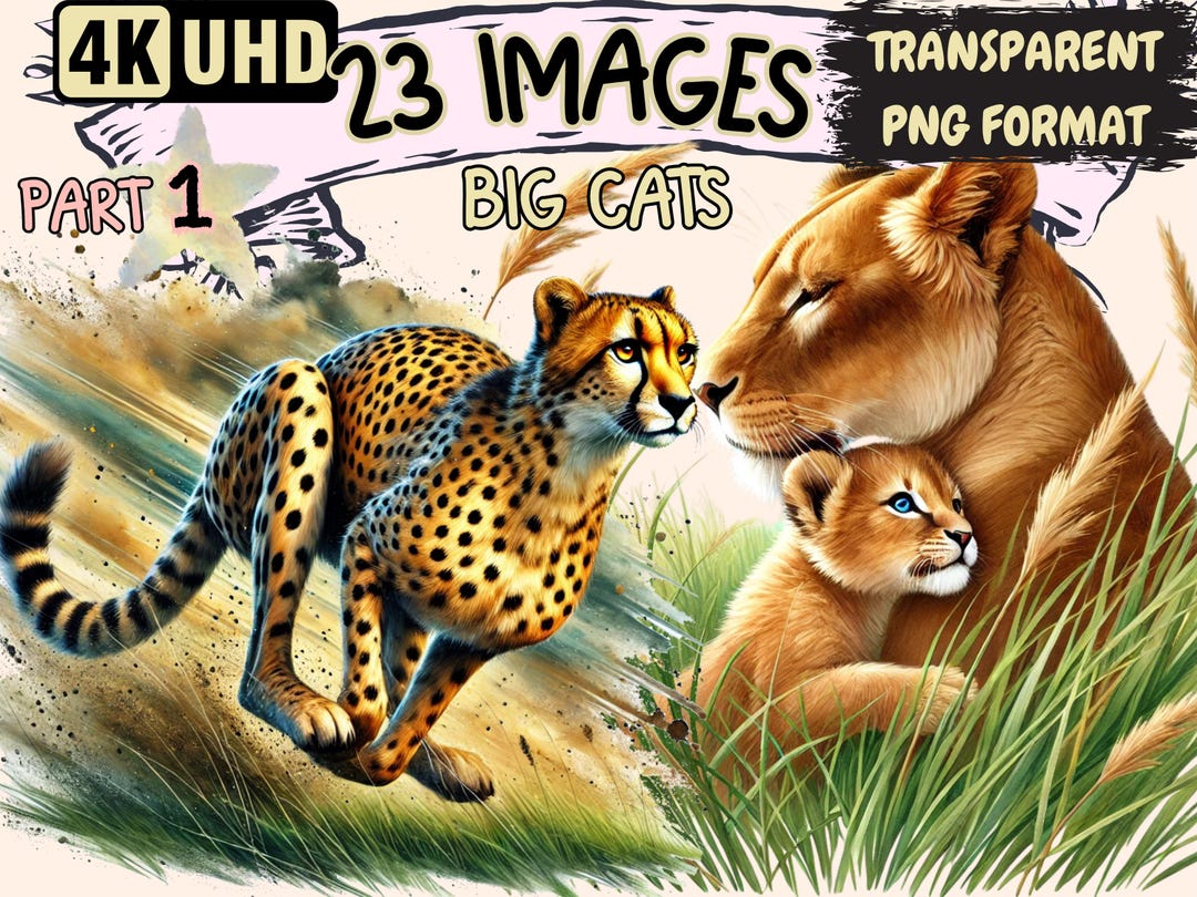 Big Cats Clipart - 23 PNG Wild Cat Graphics, Majestic Animal Printables ...