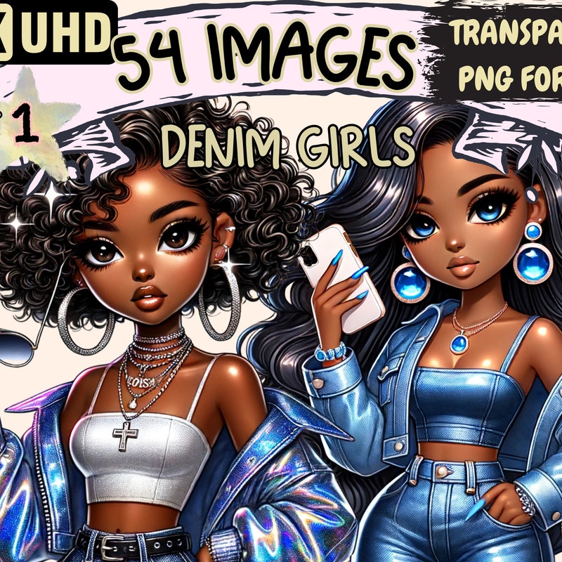 Denim Girl Clipart - Etsy