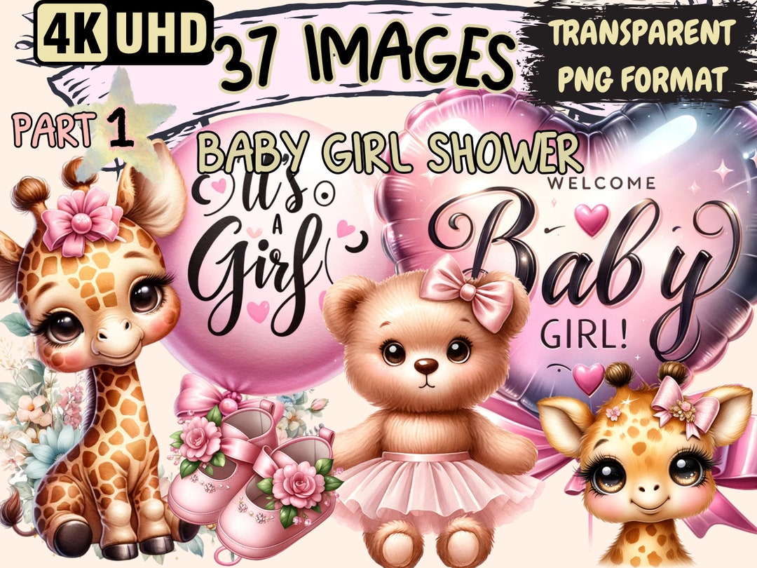 Baby Girl Shower Clipart - 37 PNG Adorable Baby Shower Graphics, Girl ...
