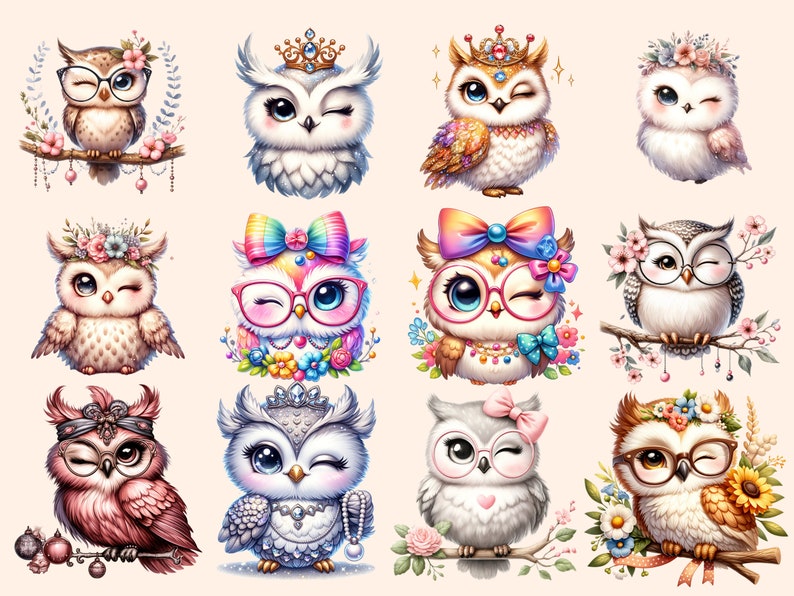 Winking Owls Clipart – Playful PNG Graphics, Commercial Use (digital ...