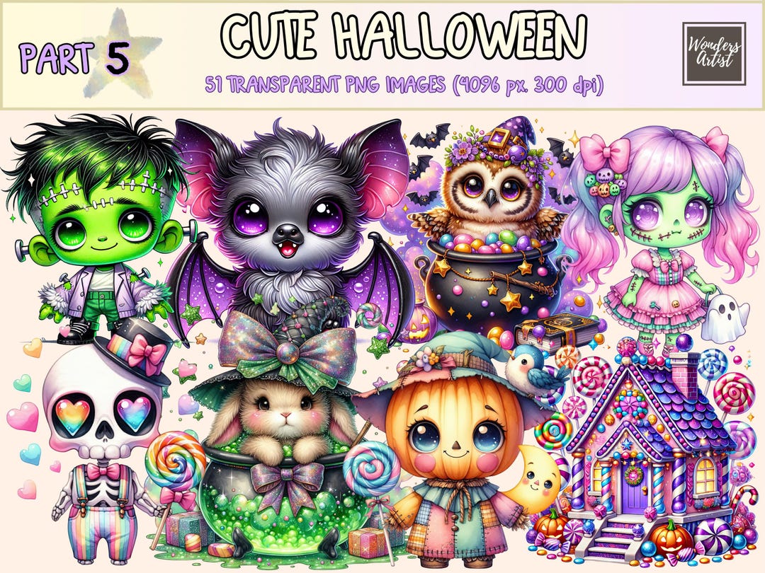 Cute Halloween (P5) Clipart - 51 PNG Adorable Spooky Illustrations ...
