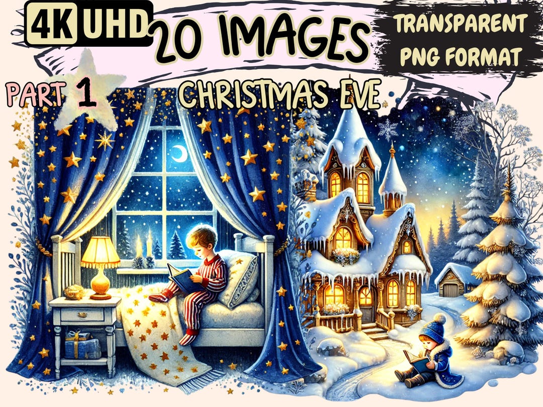 Christmas Eve Clipart – 20 Festive Holiday PNG Illustrations (digital ...