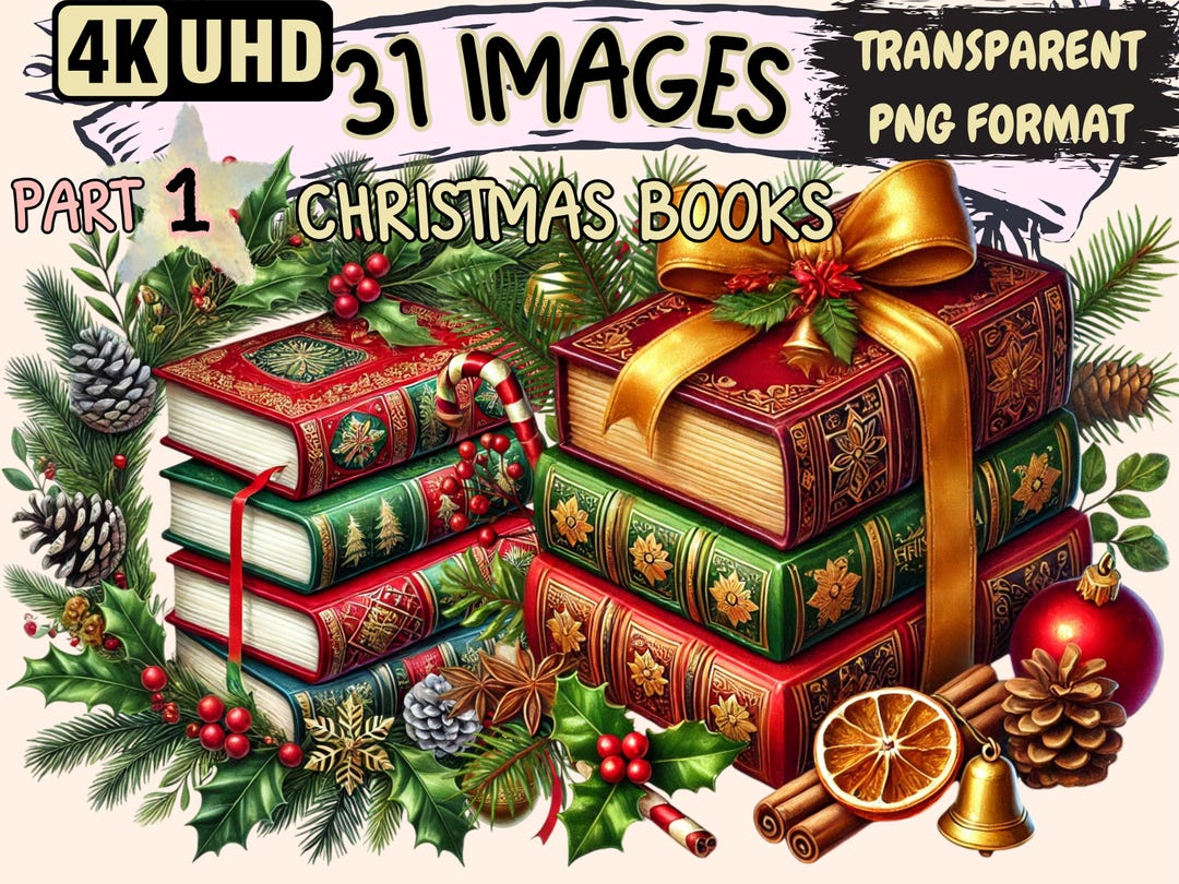Christmas Books Clipart – Festive Holiday PNG Illustrations (digital ...