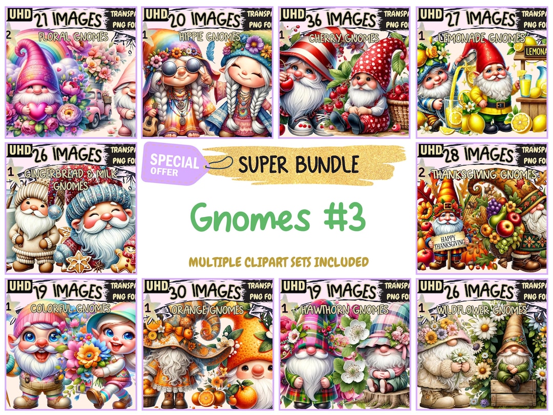 Gnomes #3 SUPER BUNDLE - 25 Clipart Bundles Inside, Cute Whimsical ...
