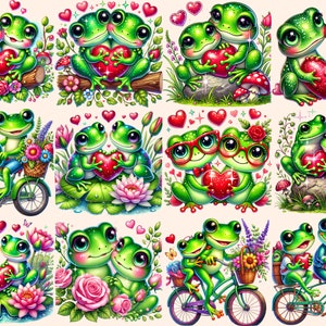 Frog Couples Clipart – 30 PNG Romantic Illustrations (digital Download ...