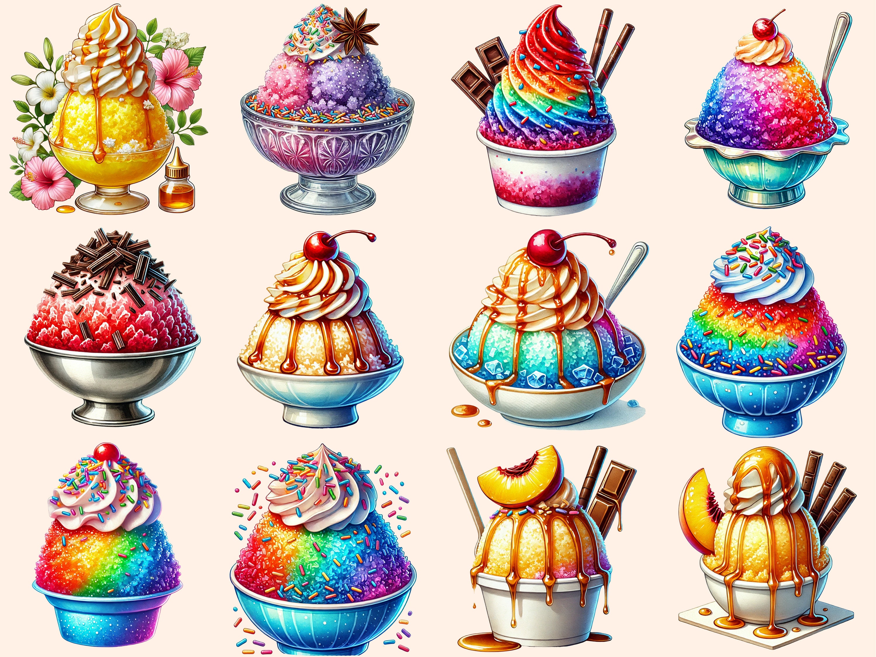 Shaved Ice Clipart – 20 PNG Summer Treat Illustrations (digital ...