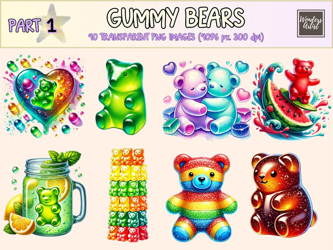 Gummy Bears Clipart - 40 PNG Colorful Candy Graphics, Cute Sweet Treat ...