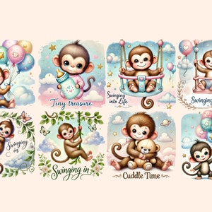 Baby Shower Monkeys Clipart - 20 PNG Adorable Monkey Graphics, Shower ...