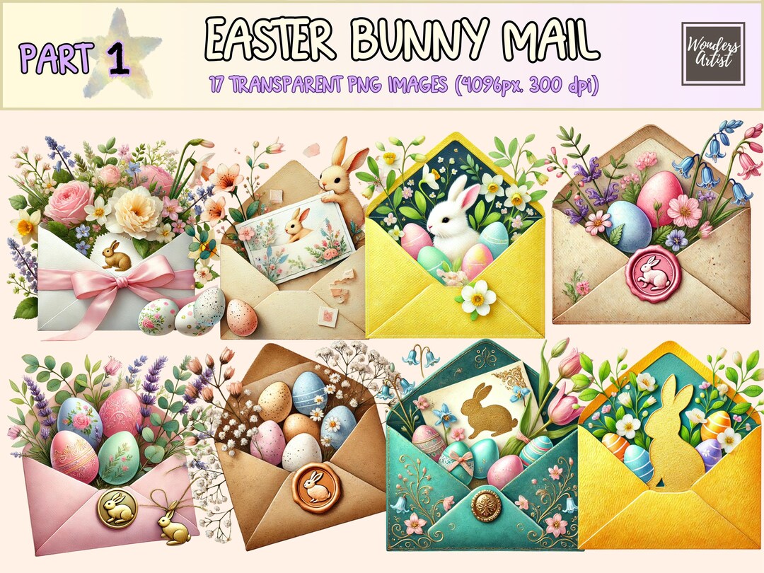 Easter Bunny Mail Clipart - 17 PNG Spring Bunnies Letter Graphics ...