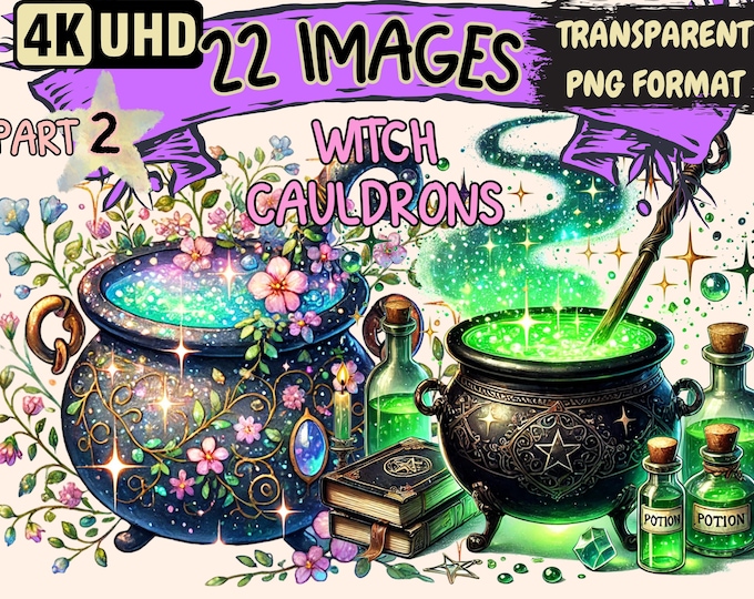 12 Floral Potion Cauldron Clipart Watercolor Pink Potion Witch Pot High ...