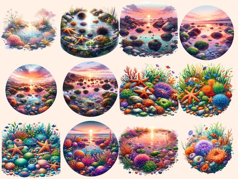Tidepools Clipart – 24 PNG Marine Graphics, Sea Printables (digital ...