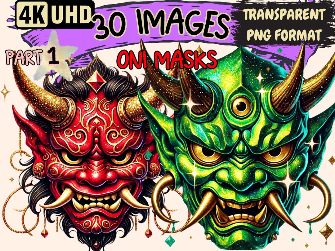 Oni Masks Clipart - 30 PNG Traditional Japanese Mask Illustrations ...