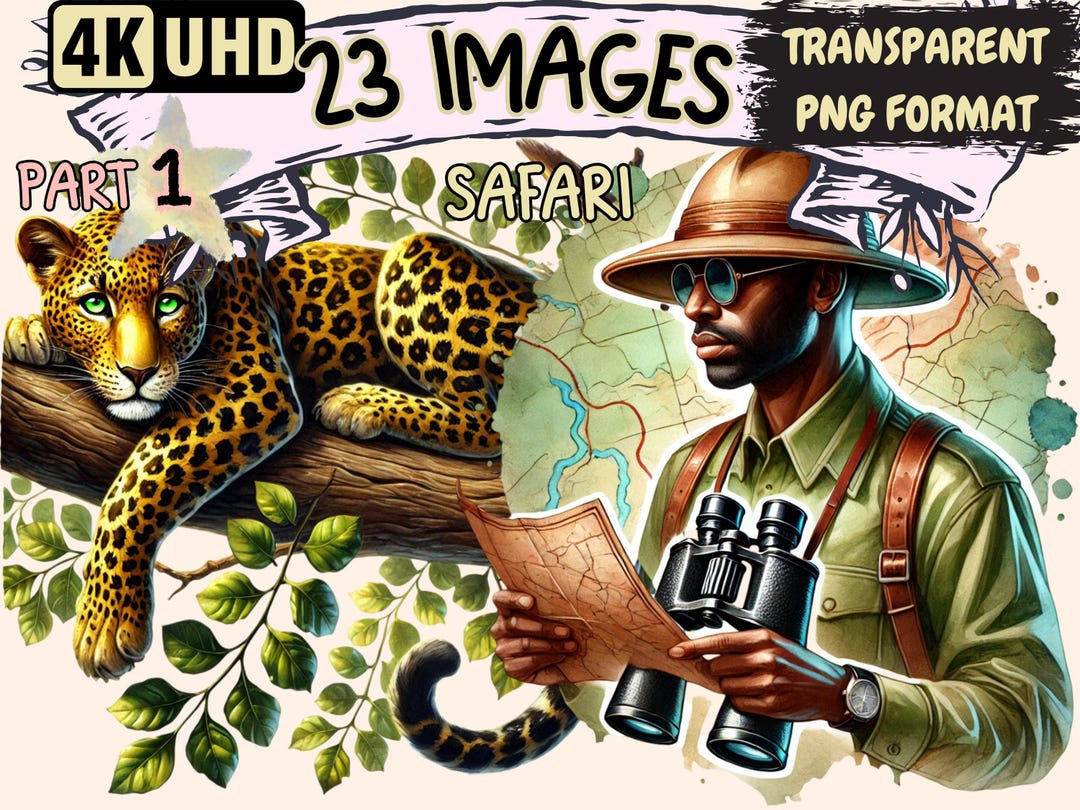 Safari Clipart - 23 PNG Wild Animal Graphics, African Safari Printables ...