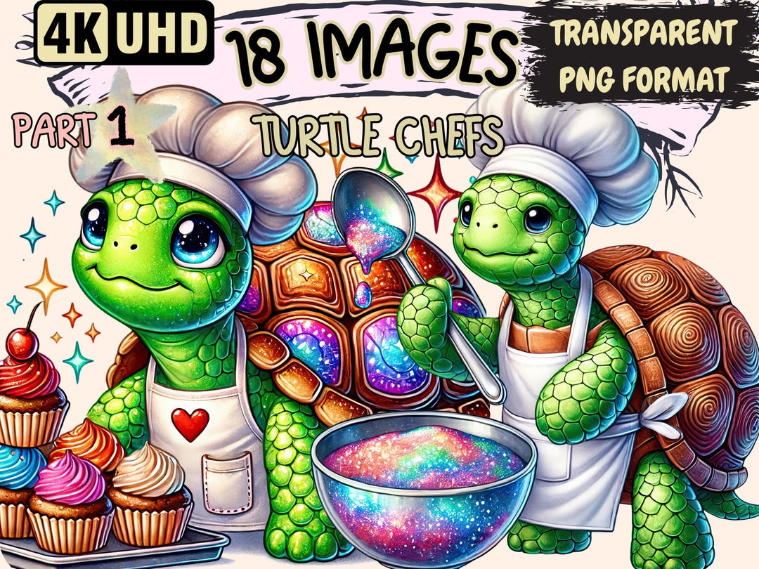 Turtle Chefs Clipart – 18 PNG Culinary Illustrations (digital Download ...