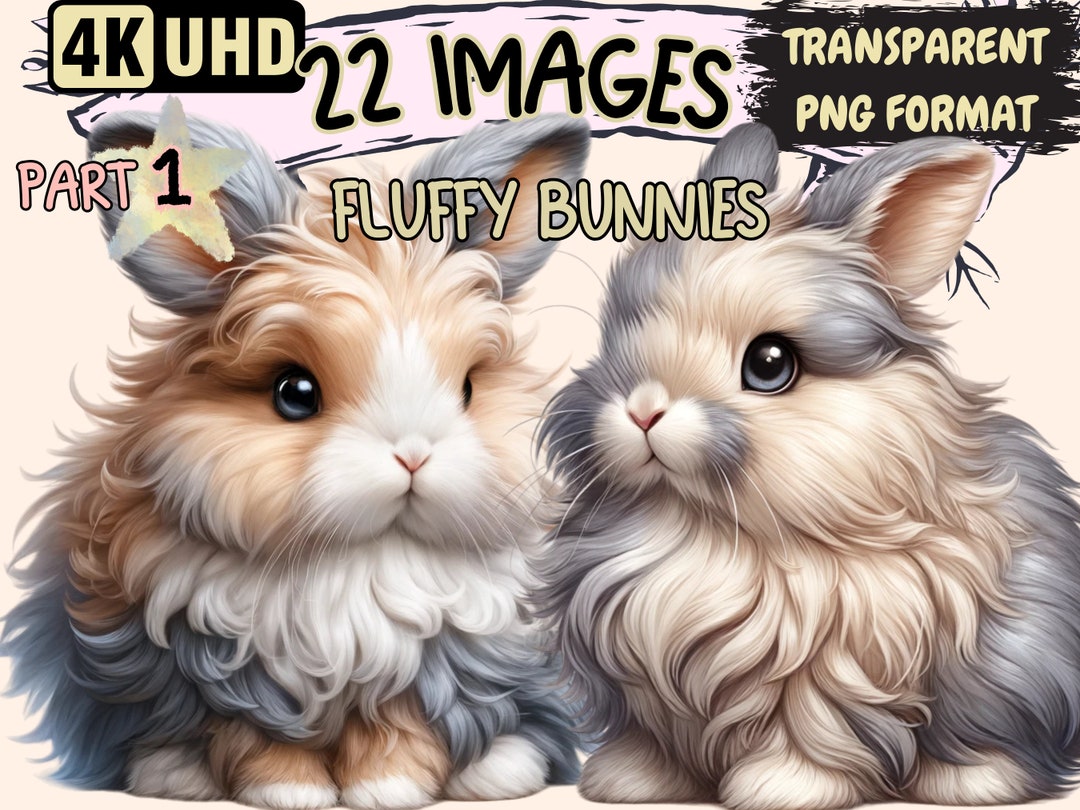 Fluffy Bunnies Clipart - 22 PNG Adorable Bunny Graphics, Cute Printables, Instant Digital ...