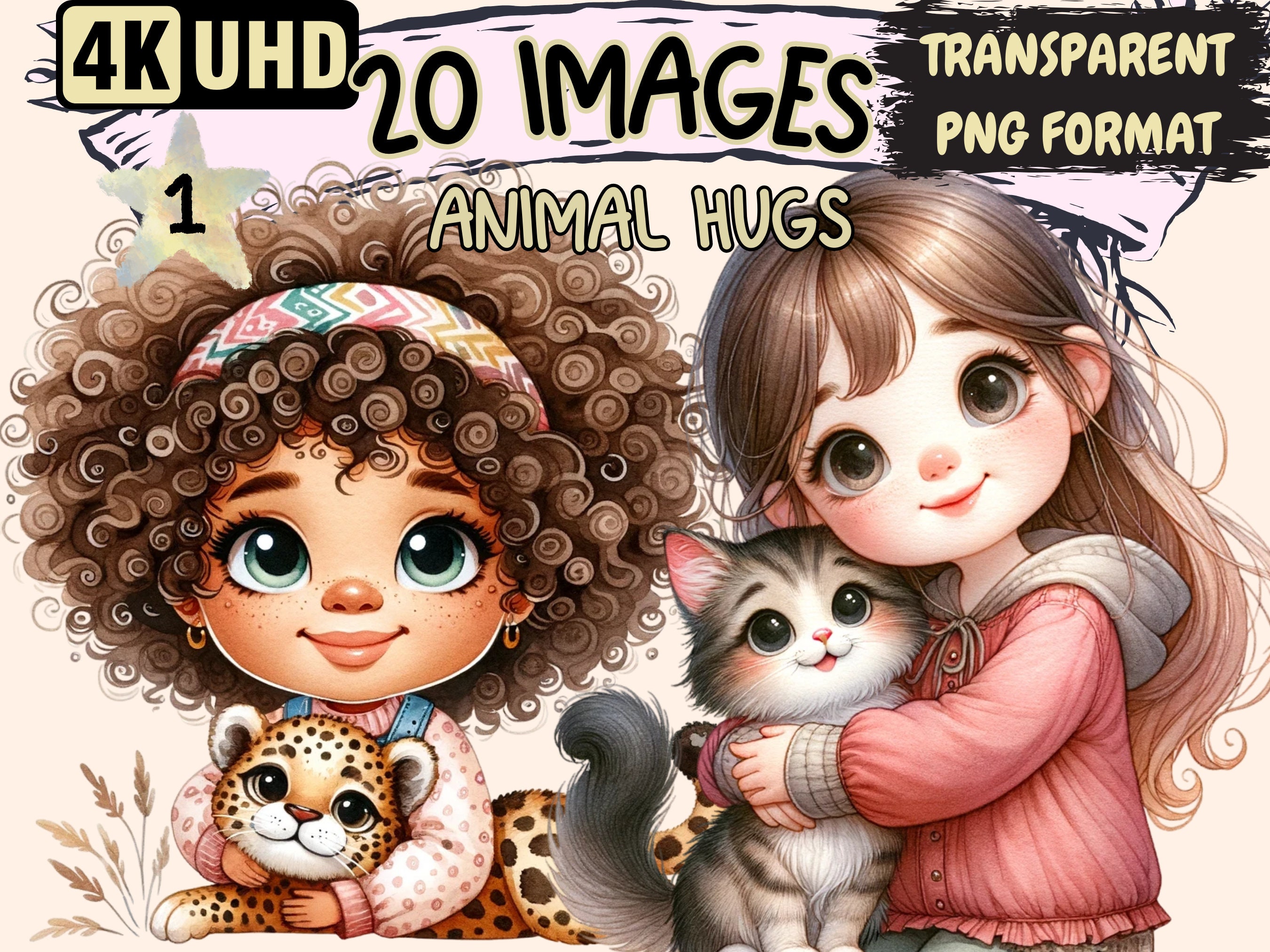 Animal Hugs Clipart Bundle - 20 PNG Adorable Pet Graphics, Cute Animal ...