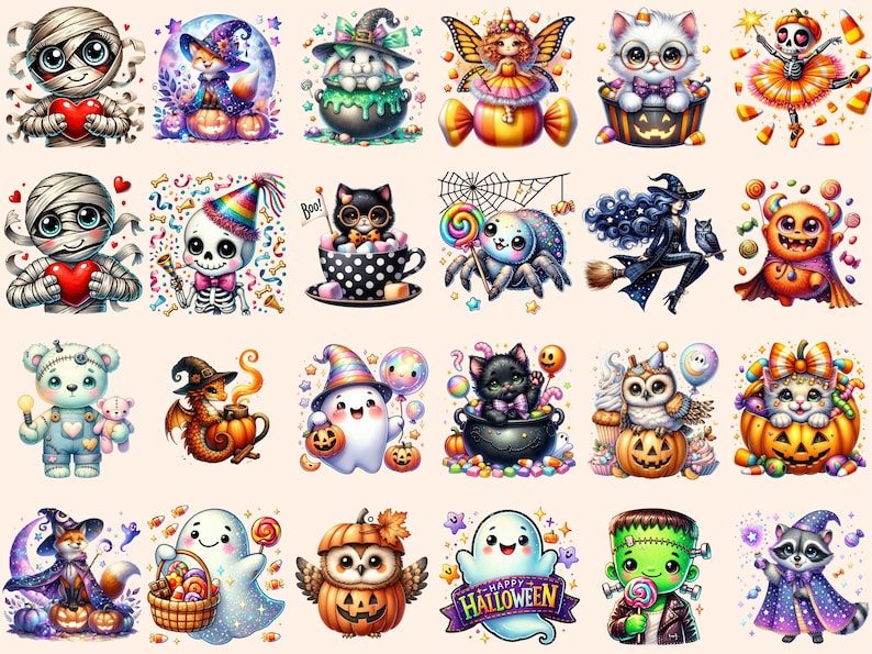 Cute Halloween (P4) Clipart - 56 PNG Adorable Spooky Illustrations ...