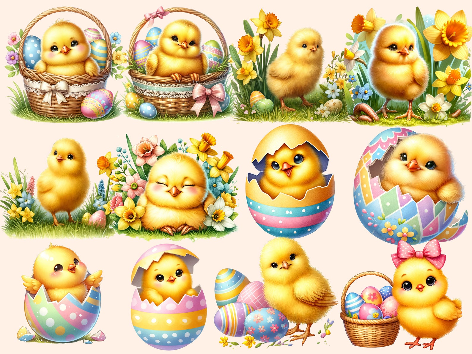 Easter Chicks Clipart 22 PNG Spring Birds Graphics, Cute Yellow Birdie ...