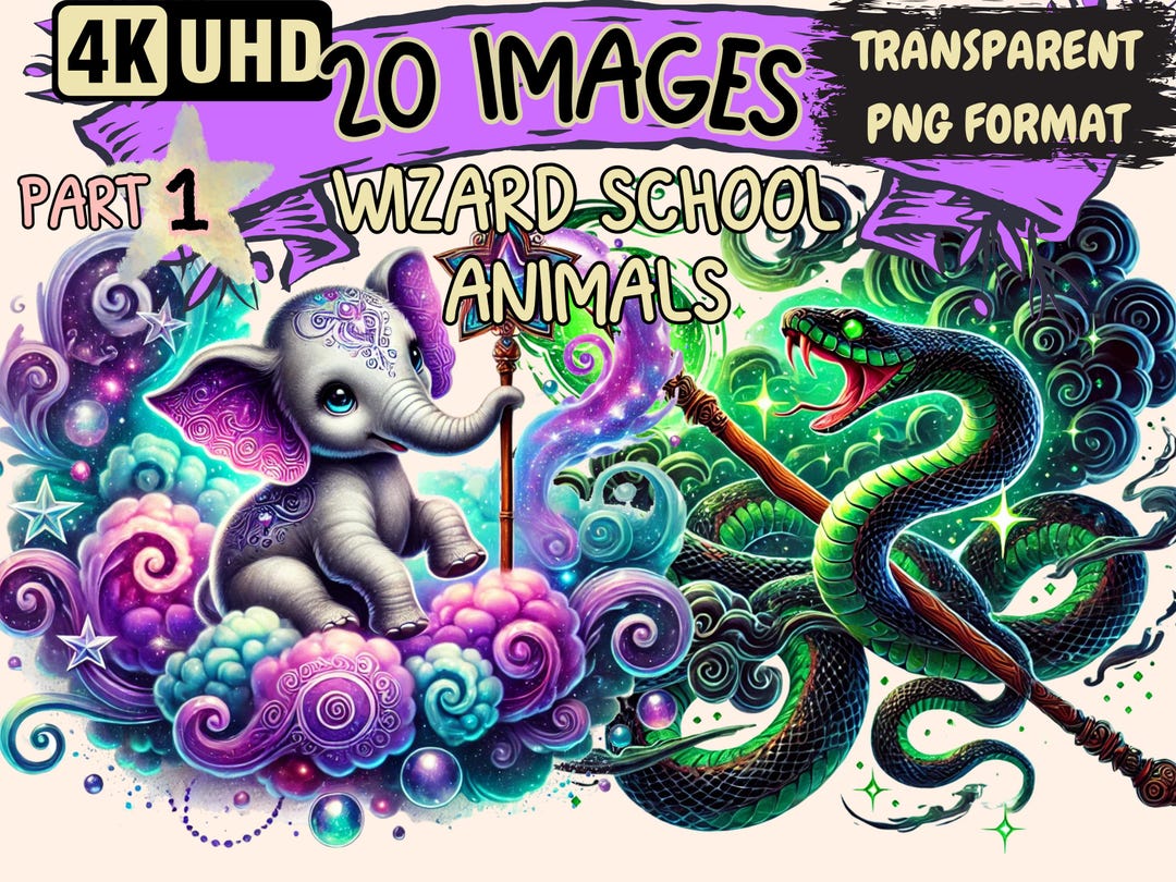 Wizard School Animals Clipart - 20 PNG Magical Animal Graphics, Fantasy ...