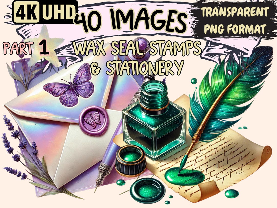Wax Seal Stamps & Stationery Clipart - 40 PNG Writing Illustrations ...