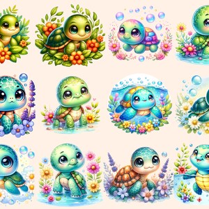 Baby Turtles (P2) Clipart Bundle - 24 PNG Cute Turtle Graphics,little ...