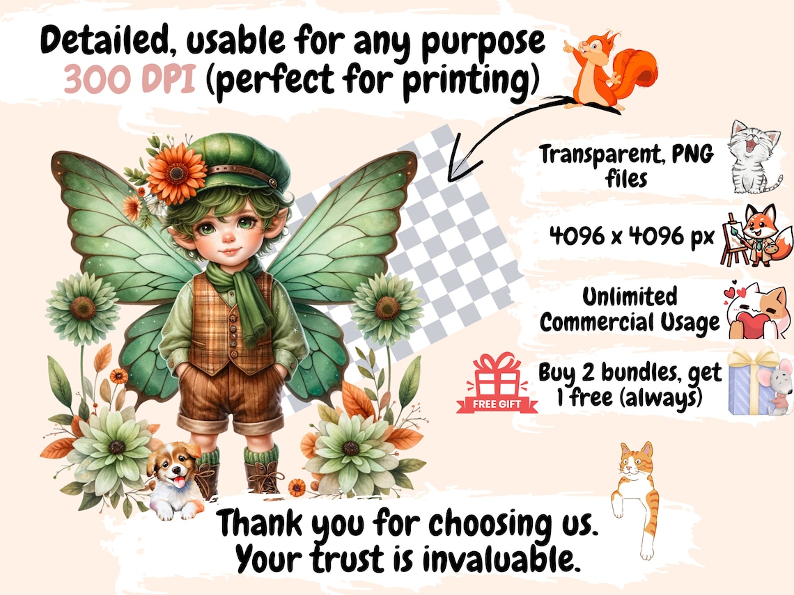 Boy Fairies Clipart – 24 PNG Graphics, Commercial Use (digital Download ...